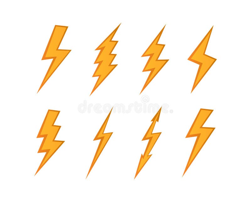 Lightning. Set Lightning Bolt. Thunderbolt, Lightning Strike. Flat Style Vector Illustration ...