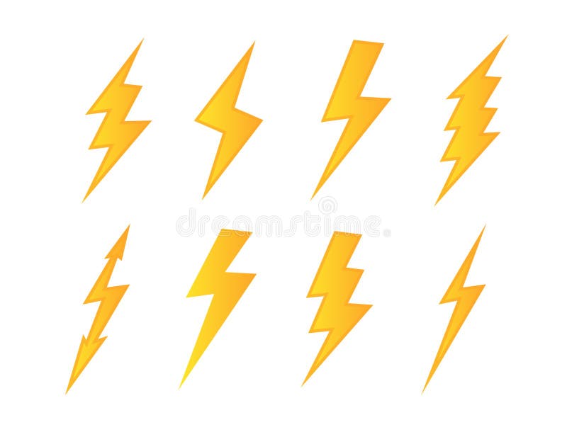 Lightning. Set Lightning Bolt. Thunderbolt, Lightning Strike. Flat ...
