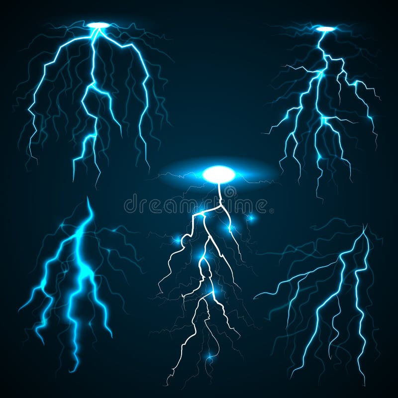 Lightning Set, Realistic Style Stock Vector - Illustration of glitter ...