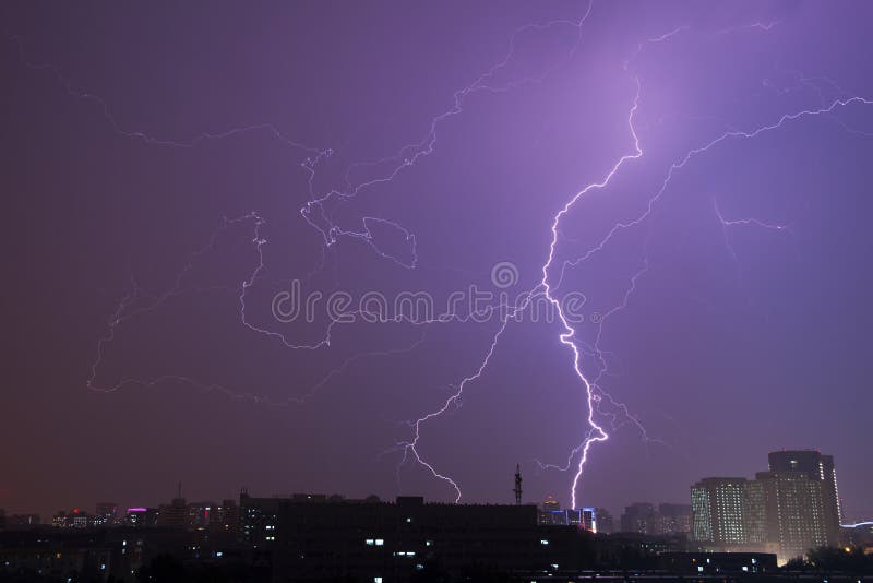 Lightning in sky stock image. Image of outside, buildings - 14754739