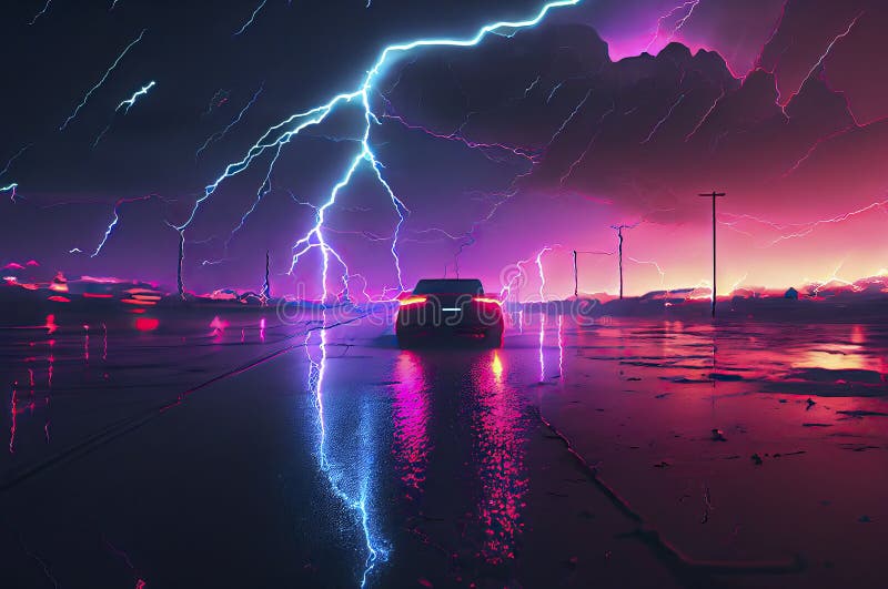 Lightning in the Sky, Neon. Generative AI Stock Illustration ...