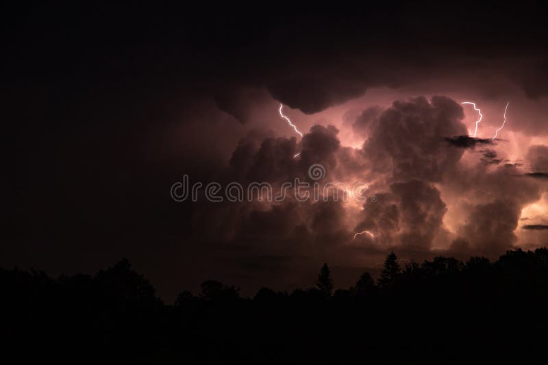 Lightning in the Sky during a Storm at Night Stock Image - Image of ...