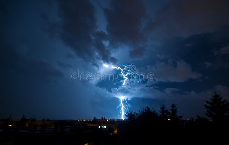 Lightning on the Sky during Summer Storm Going through Cloud Stock ...