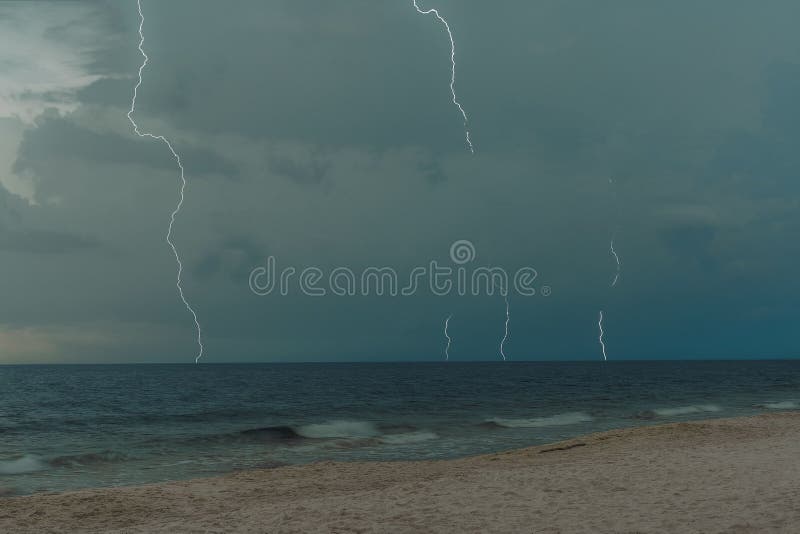 Lightning Storm at the Beach Stock Photo - Image of natural, light ...