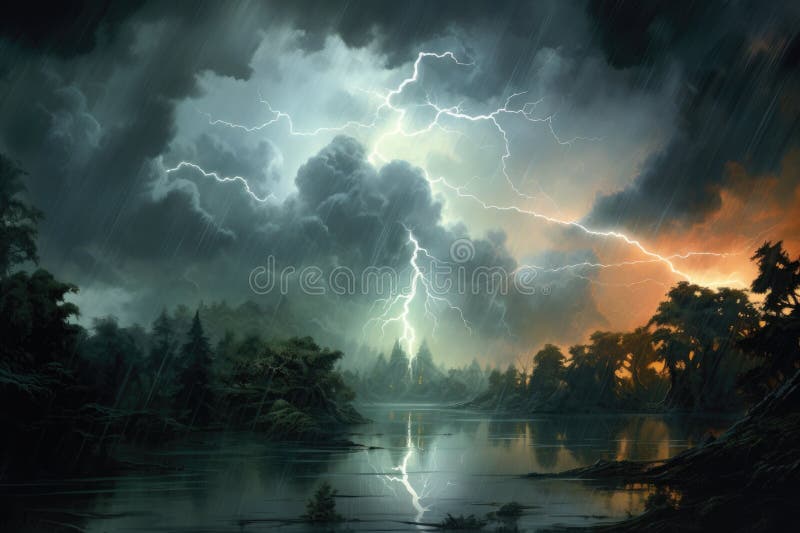 A Lightning Storm with a Clear, Calm Center Beneath the Turmoil Stock ...