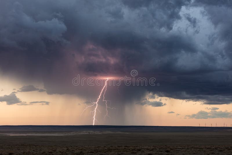 Lightning and Storm Clouds at Sunset Stock Image - Image of weather ...