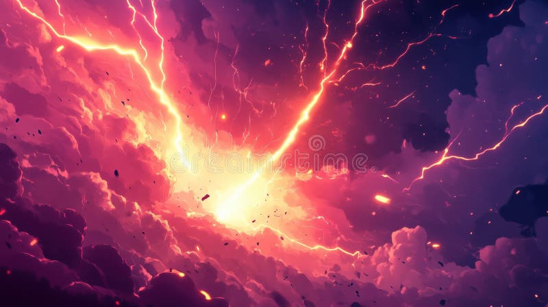 Lightning Storm Explosion in Vibrant Clouds, Dramatic Colors and Energy ...