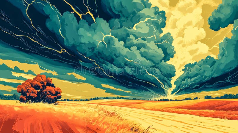 Lightning Storm Forming Over Rural Countryside Road Stock Image - Image of yellow, environment ...