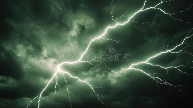 Lightning Storm Illuminating a Dramatic Green Sky Stock Photo - Image ...