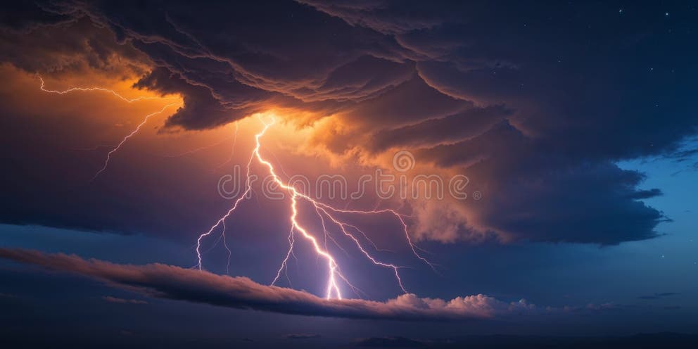 Lightning Storm Illuminating the Night Sky with Dramatic Colors. Stock ...
