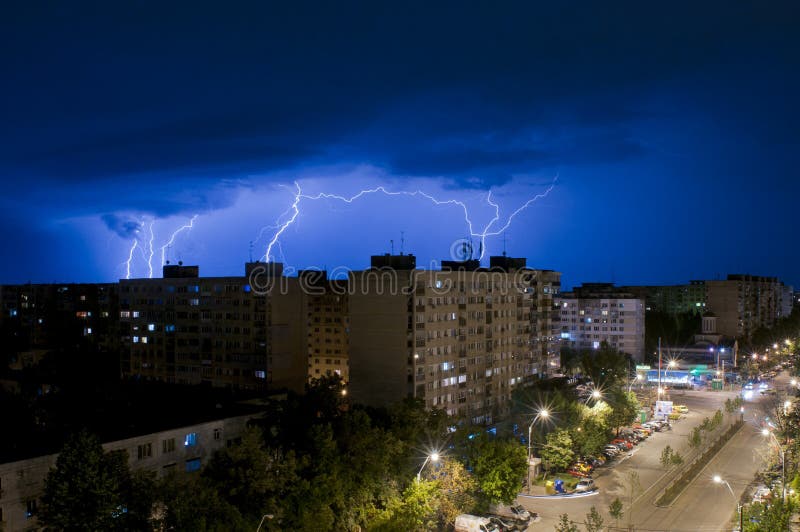 Lightning Storm stock photo. Image of heavy, town, bolts - 34110468