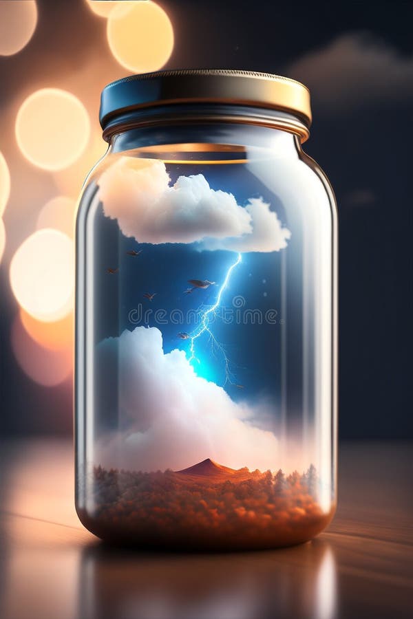 A Lightning Storm and a Landscape with Mountains, Inside a Glass Jar ...