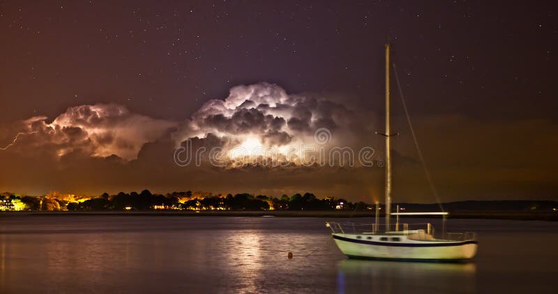 Lightning storm at night stock image. Image of coast - 24046973