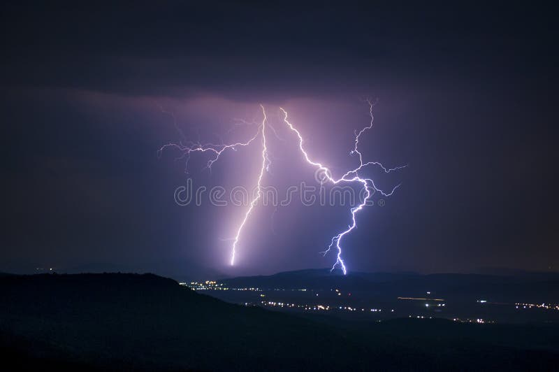 Lightning storm at night stock photo. Image of tower - 63221906