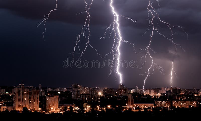 Lightning over city stock photo. Image of electricity - 9752132