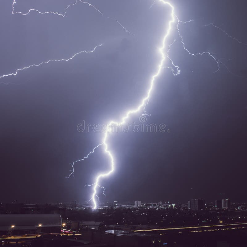Lightning Storm Over the City. Stock Image - Image of atmosphere ...