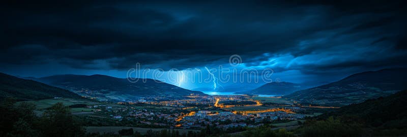 Lightning Storm Over the City at Night, Dramatic Thunderstorm, Dramatic ...
