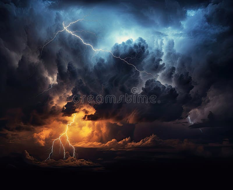 Lightning Storm Over City. Thunderbolt in a Night City Landscape ...