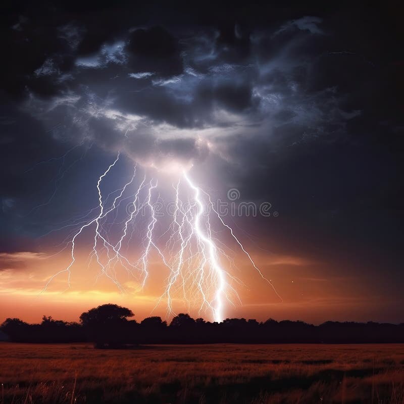 Lightning Storm Over City. Thunderbolt in a Night City Landscape Stock ...