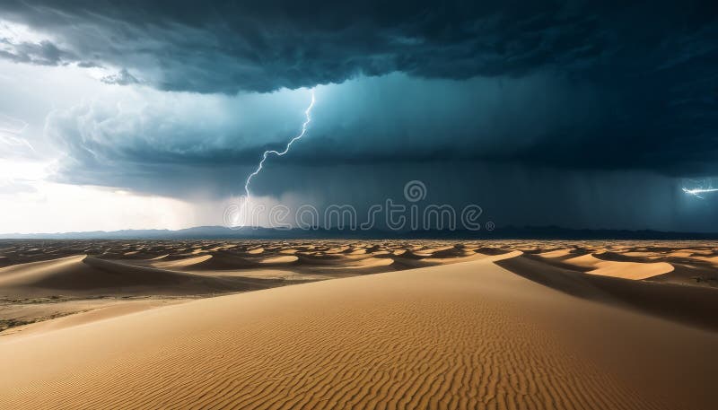 Lightning Storm Over Desert Dunes Stock Photo - Image of outdoor ...