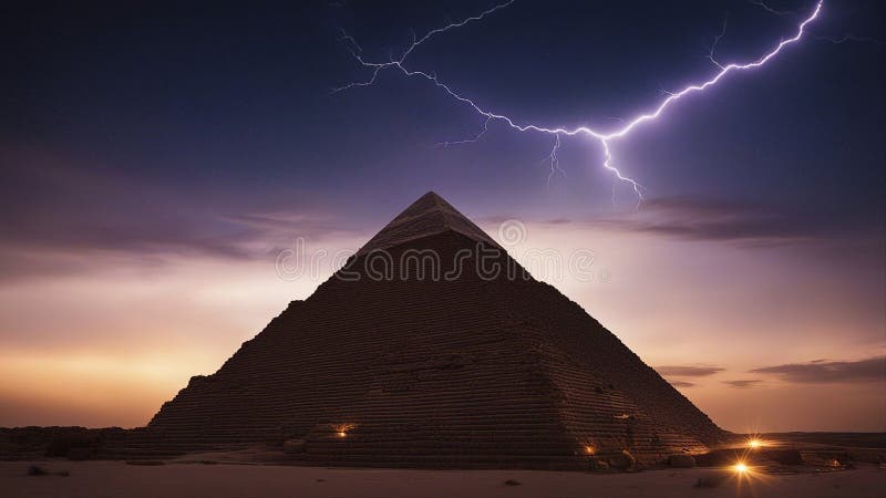 Lightning Storm Over a Great Pyramid at Night Pyramid Lightning Stock ...
