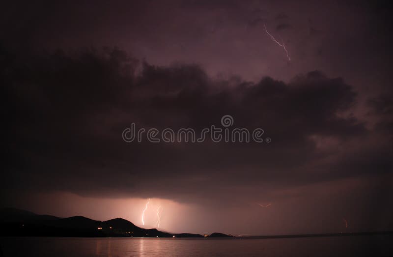 Lightning storm over lake stock image. Image of thunder - 9054465
