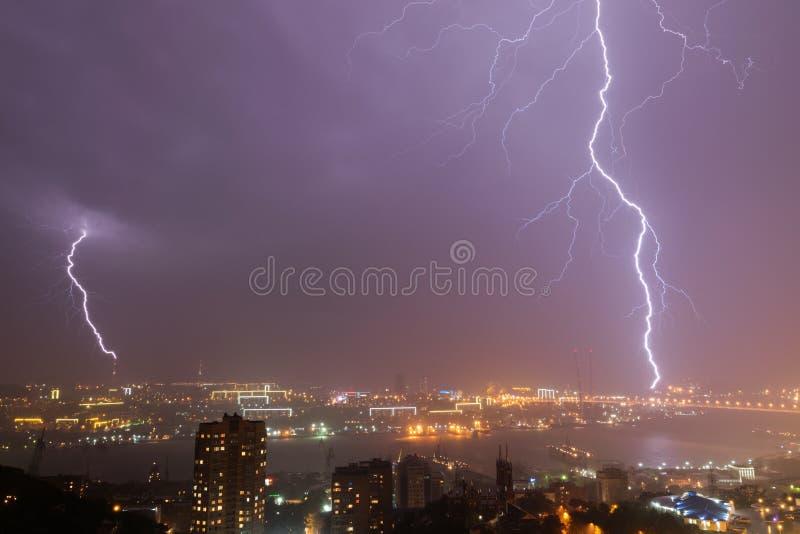 Storm over night city stock image. Image of electrical - 203985815