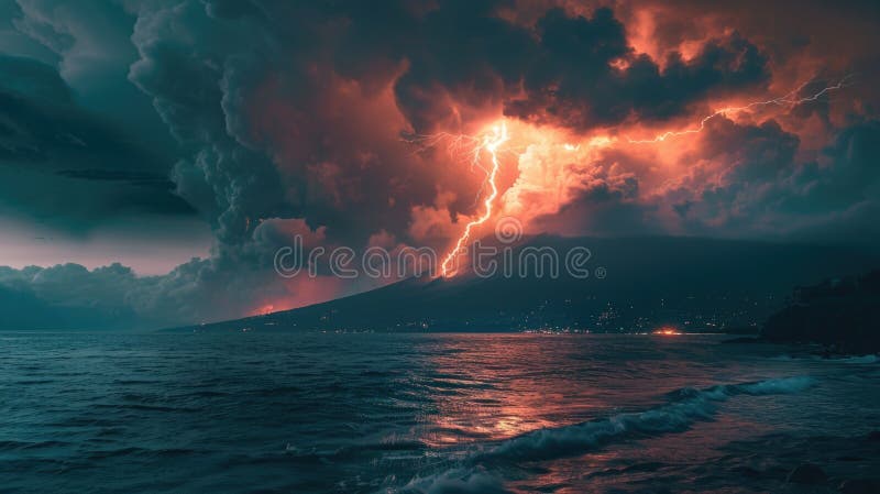 Lightning Storm Over Ocean stock photo. Image of waves - 374603774