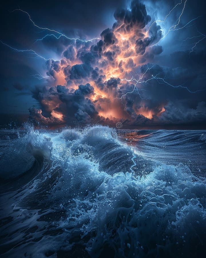 A Lightning Storm Over the Ocean Stock Photo - Image of flash ...