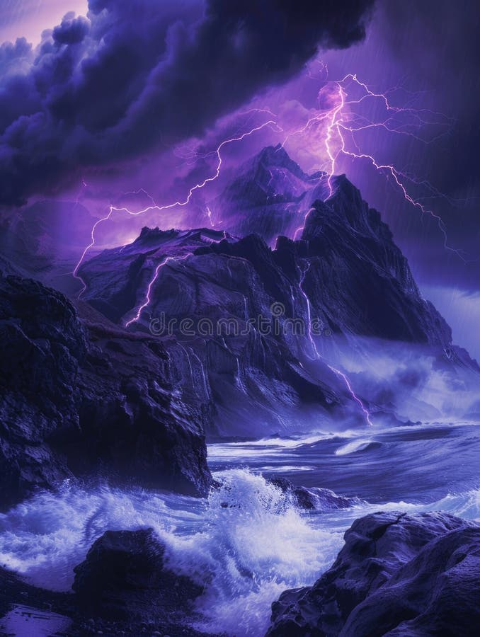 Lightning Storm Over Ocean stock image. Image of lightning - 375027641