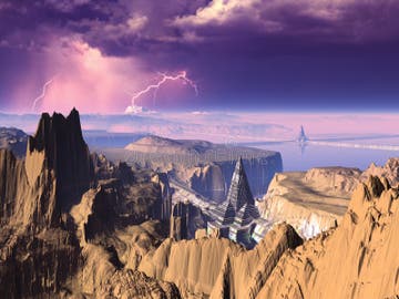 Lightning Storm Over Pyramid Cities Stock Illustration - Illustration ...