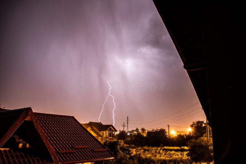 Lightning Storm Over a Residential Area Stock Photo - Image of ...