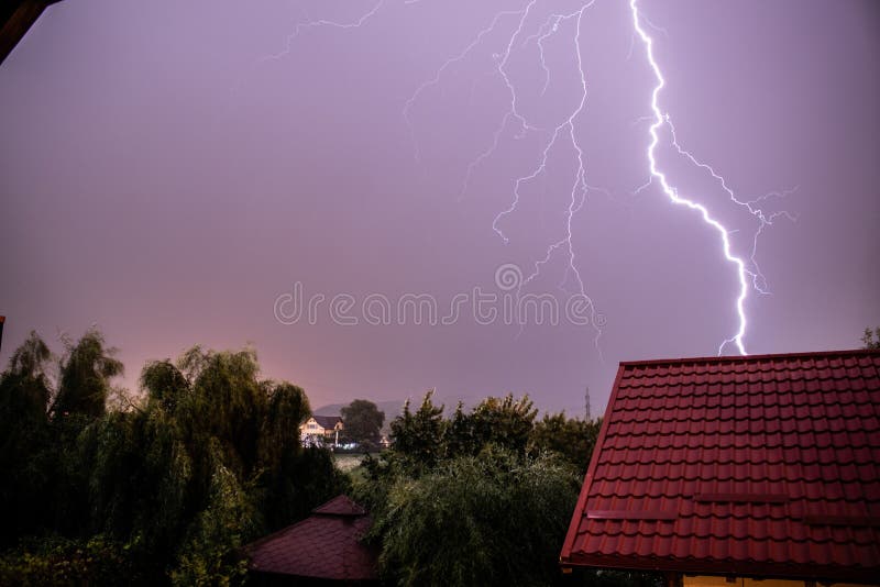 Lightning Storm Over a Residential Area Stock Image - Image of country ...