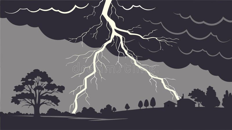 Lightning Storm Over Tree, Dramatic Weather, Nature Power Vector Design ...