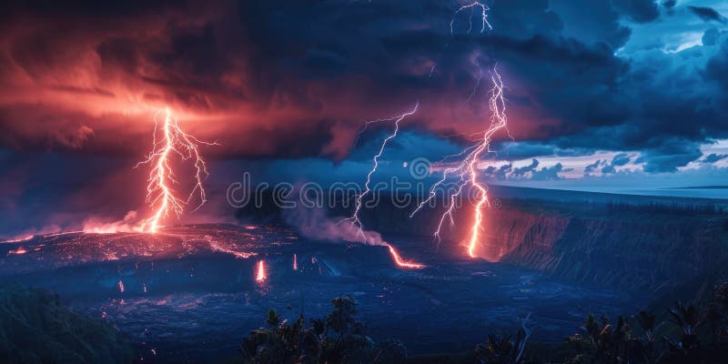 Lightning Storm Over Volcano Stock Photo - Image of natural, strike ...