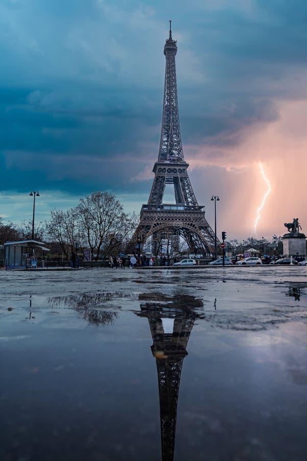 Rainy Weather with Wind and Lightning Near Eiffel Tower. Editorial ... Rainy Weather with Wind and Lightning Near Eiffel Tower. Editorial ...