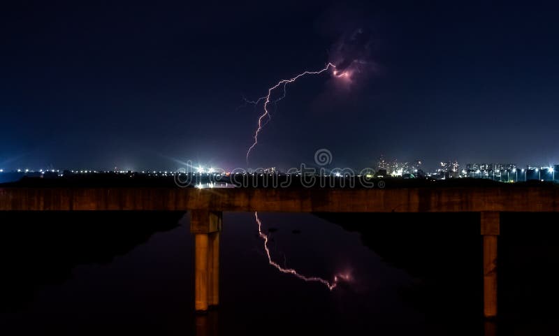 Lightning Storm with Reflection of Lightning Over the City Bride ...
