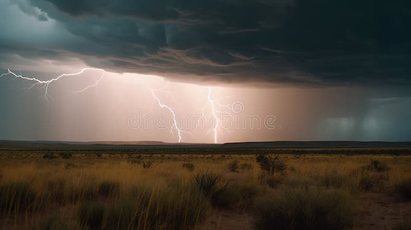 A Lightning Storm is Seen Over a Desert Plain in the Distance Stock ...