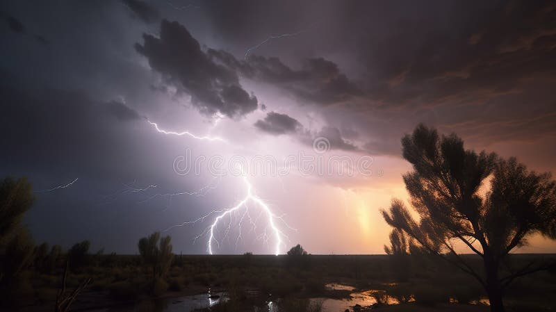 A Lightning Storm is Seen Over a River in the Distance Stock ...