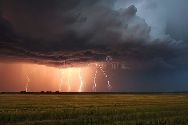Lightning Storm with Tornado Visible in the Distance Stock Photo ...