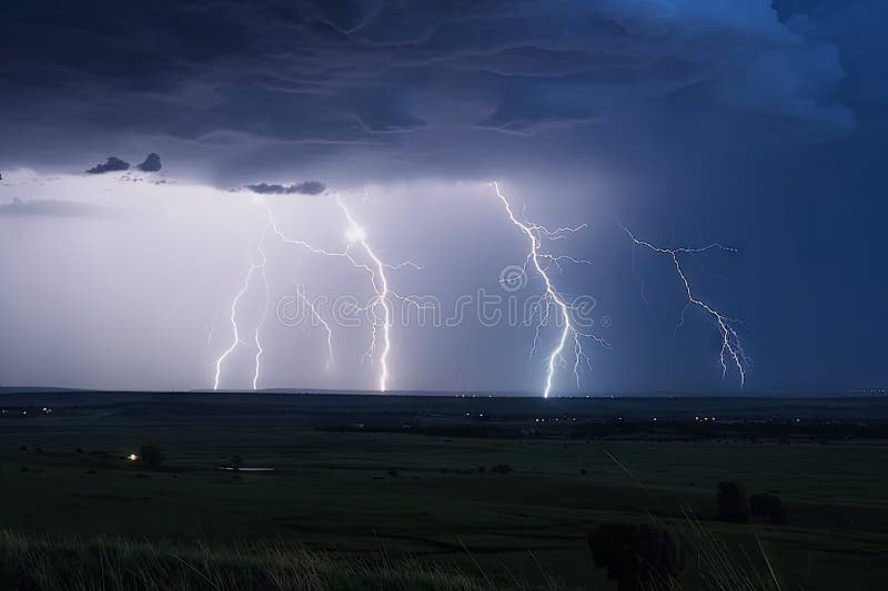 Lightning Storm with Tornado Visible in the Distance Stock Image ...