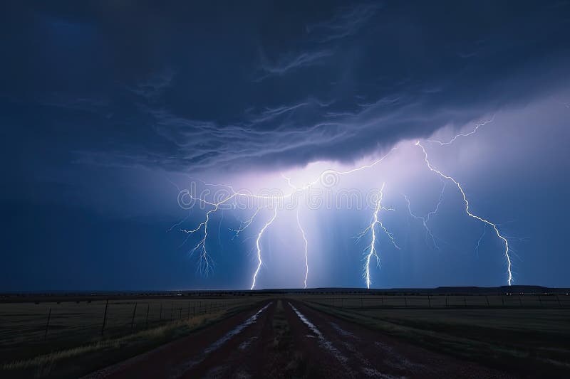 Lightning Storm with Tornado Visible in the Distance Stock Illustration ...