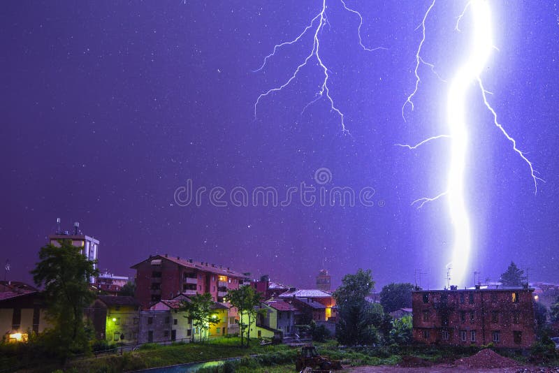 Lightning Storm during a Winter Night Stock Photo - Image of exterior ...