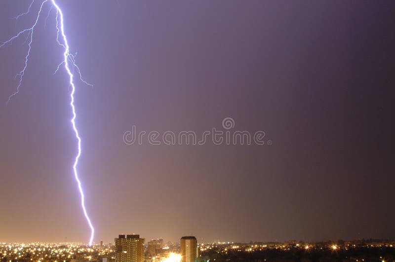 Lightning Streak from a Thunderstorm Cloud at Night in a Rural Setting ...