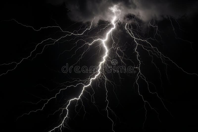 Lightning Strike on Black Background Stormy Sky Made with Generative AI Stock Illustration ...