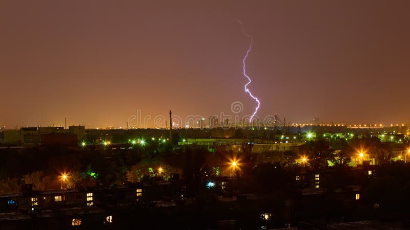 Lightning Strike in the City Kyiv. Storm Outside. Thunderstorm with ...