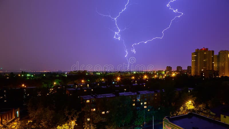 Lightning Strike in the City Kyiv. Storm Outside. Thunderstorm with ...