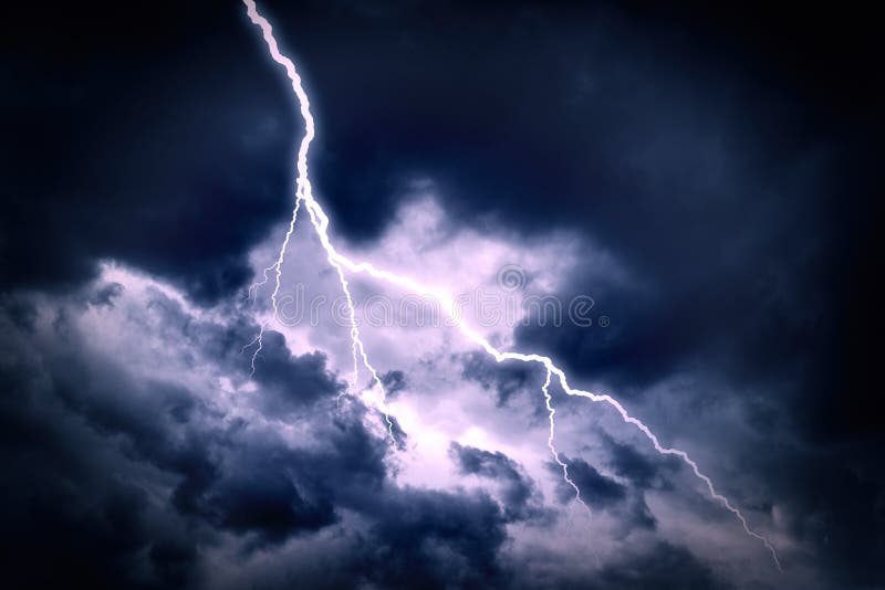 Lightning Strike on a Cloudy Dark Sky. Stock Image - Image of electric ...