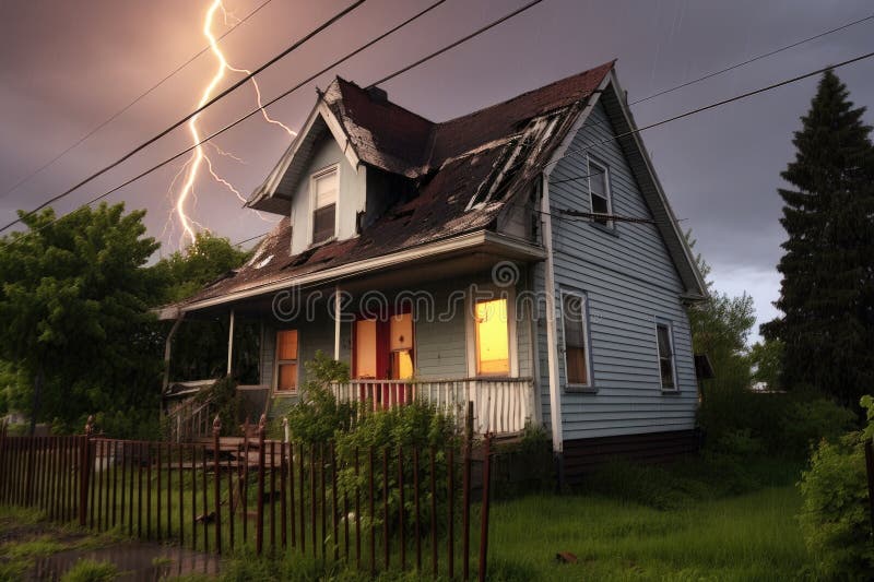 Lightning Strike Damage on a House Roof Stock Illustration ...