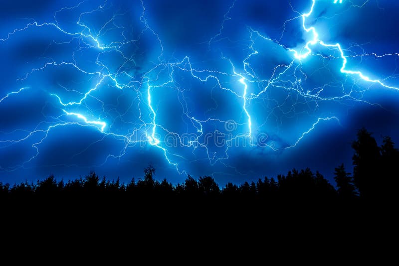 Lightning Strike on a Dark Blue Sky Stock Photo - Image of lightning ...